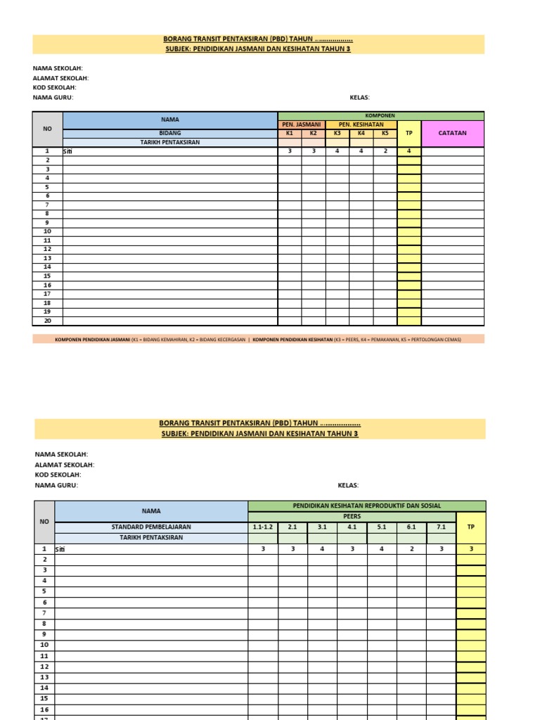 Rekod Transit PK Tahun 3.xlsx | PDF