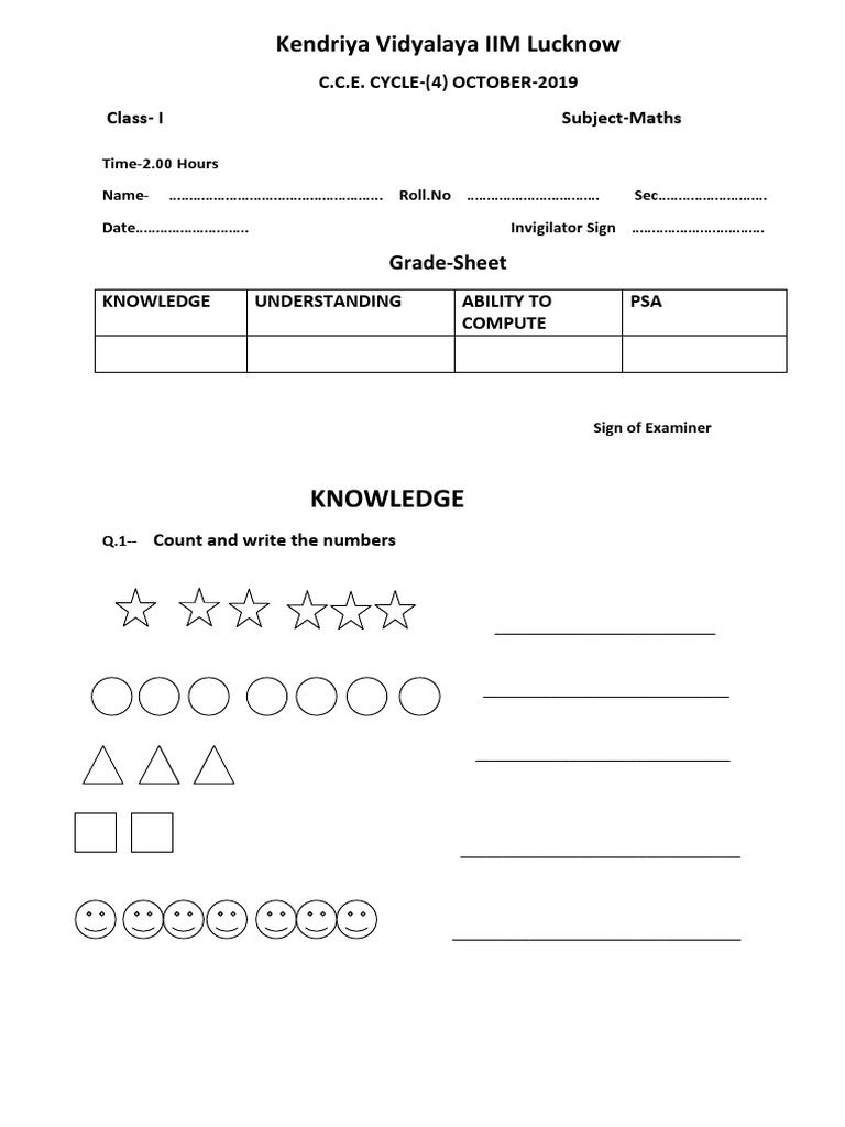 CLASS 1 MATHs Cycle Test 4 | PDF | Cognition