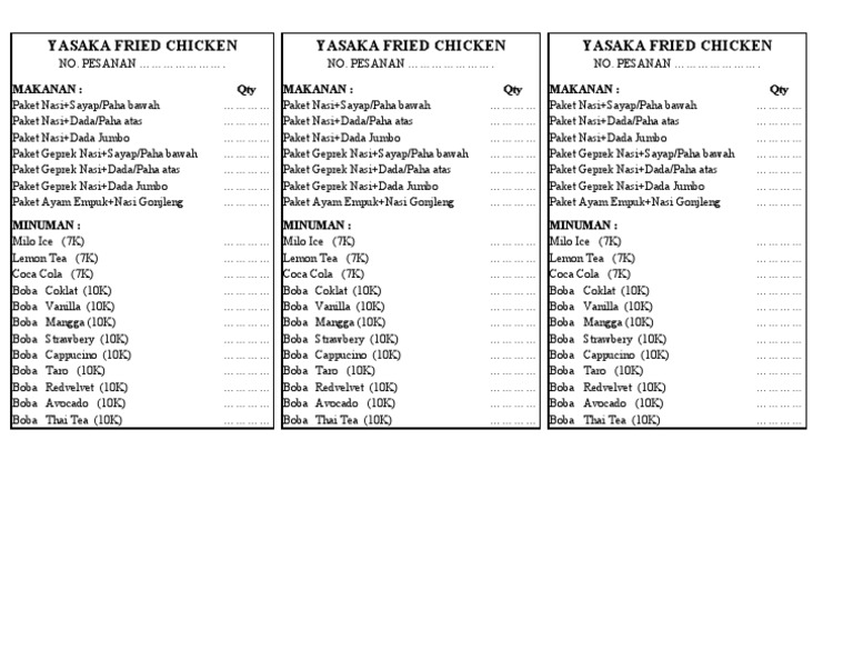 pesanan yasaka | PDF