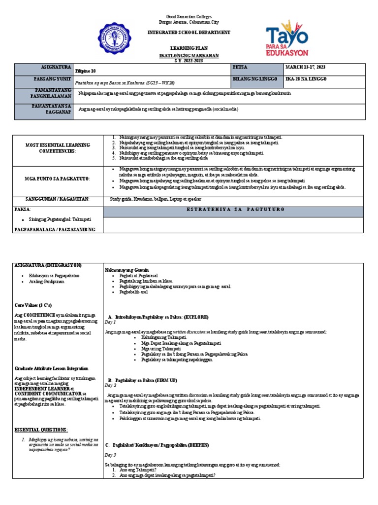 LP Fili 10 Week28 S13 Akdang Pampanitikan Tula | PDF