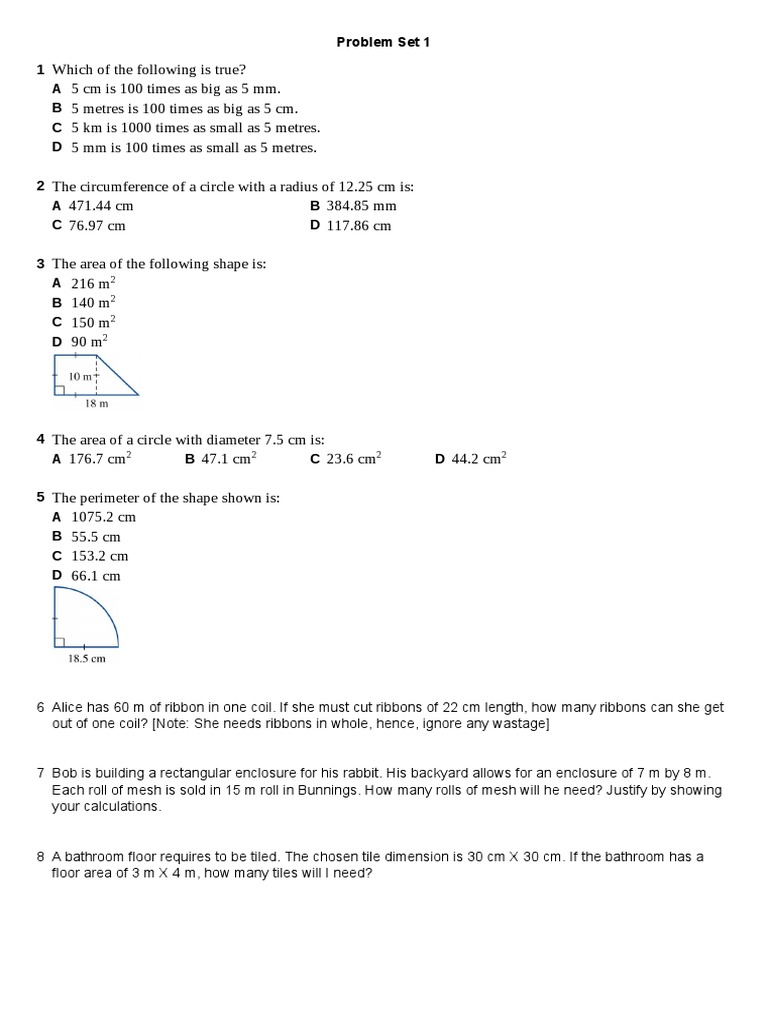 Grade 9 - Measurement - Problem Set 1 (Differentiated) | PDF