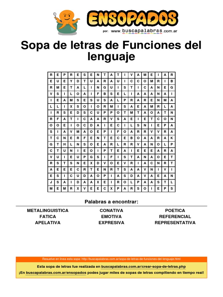Sopa de Letras de Funciones Del Lenguaje | PDF
