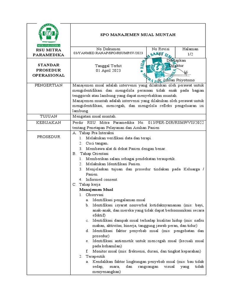 SPO Manajemen Mual Muntah | PDF