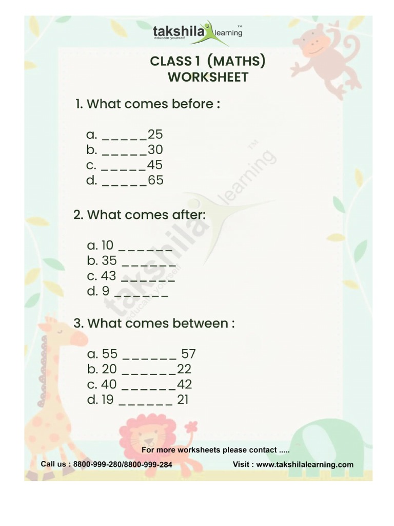 Worksheet Class 1 | PDF