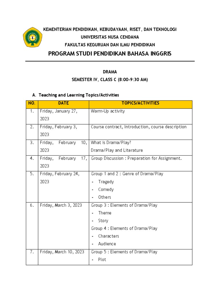 English Drama Course Outline and Activities | PDF | Plagiarism | Cognition