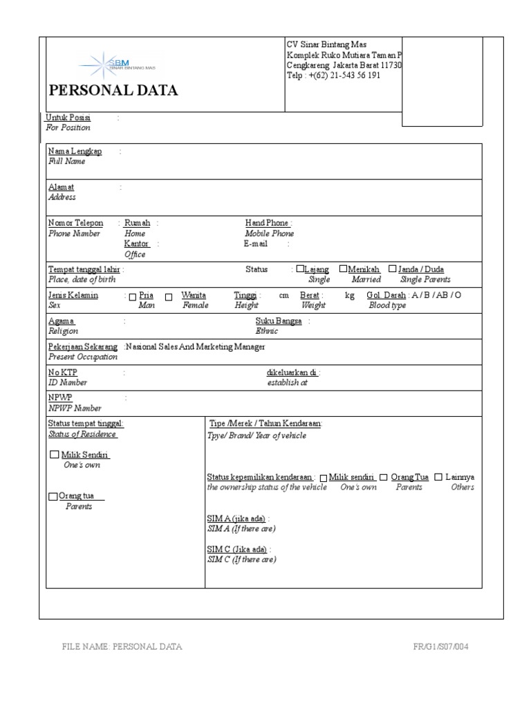 Form Karyawan CV SBM | PDF