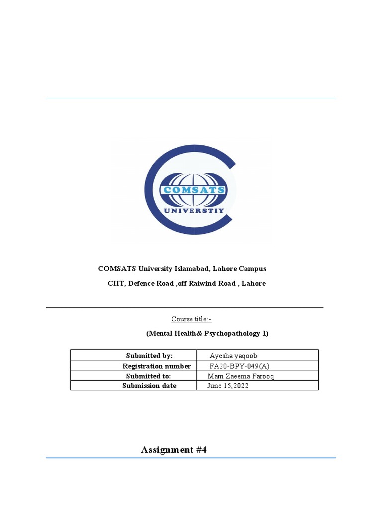 Assignment #4: COMSATS University Islamabad, Lahore Campus | PDF ...