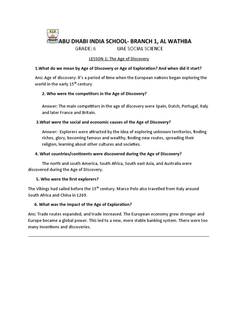 Age of Discovery for 6th Graders | PDF | History