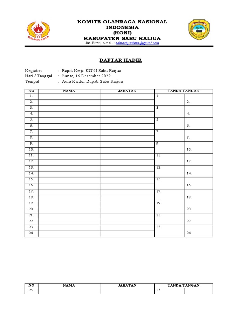 Daftar Hadir KONI | PDF
