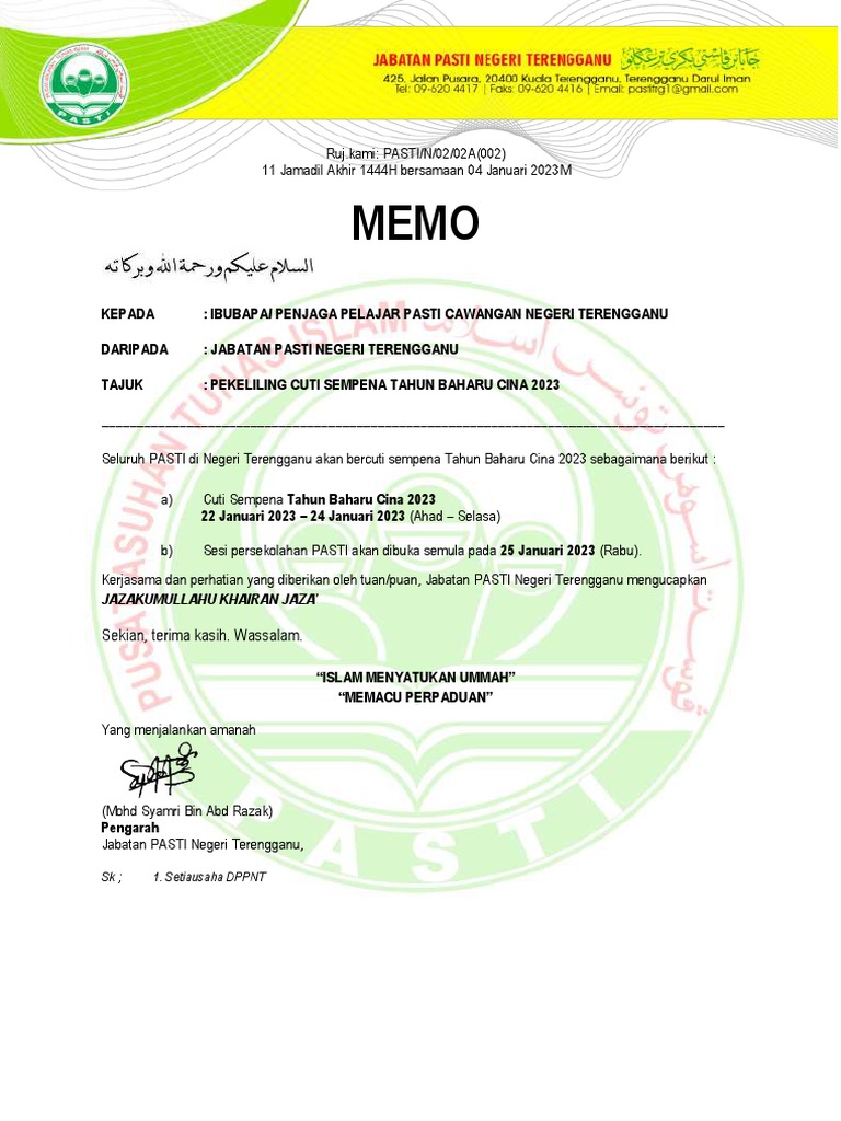 MEMO CUTI TAHUN BARU CINA | PDF