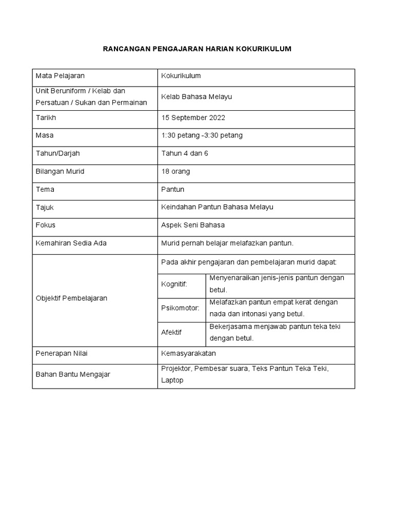 RPH M5 Pantun Bahasa Melayu | PDF