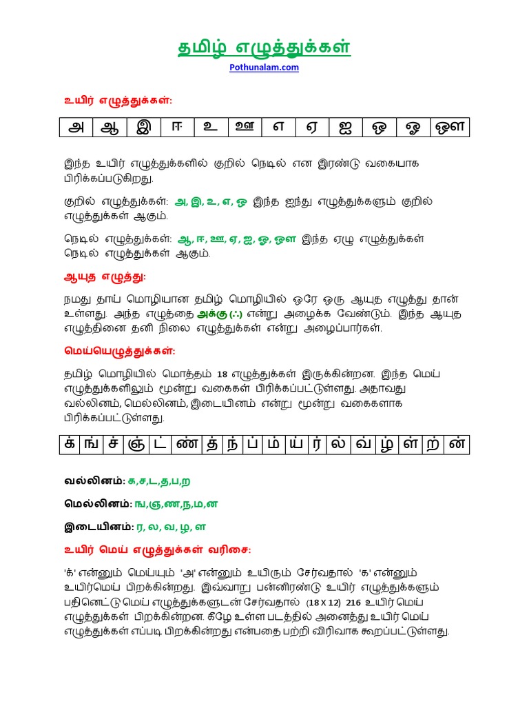 Tamil Ezhuthukal PDF Pothunalam | PDF