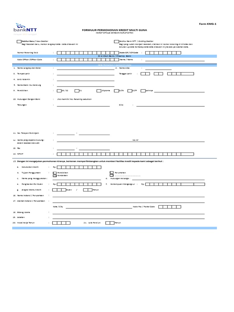 Formulir Pengajuan Kredit Multiguna | PDF | Pengelolaan Keuangan & Uang