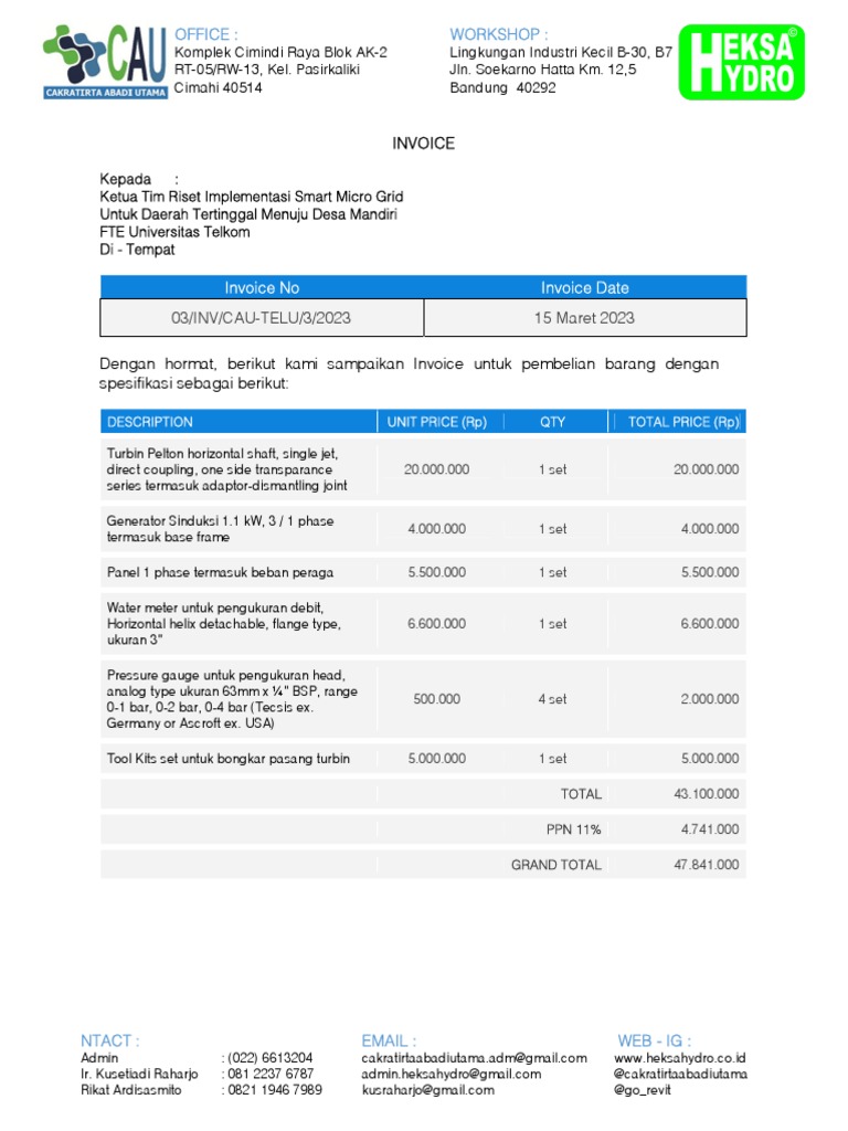 Invoice Pembelian Alat Energi Terbarukan | PDF