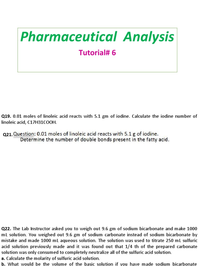 Pharmaceutical Analysis: Tutorial# 6 | PDF