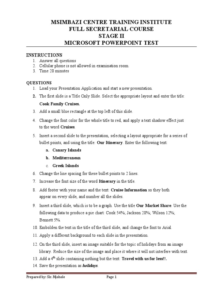 Microsoft PowerPoint Test Instructions | PDF | Business | Science ...