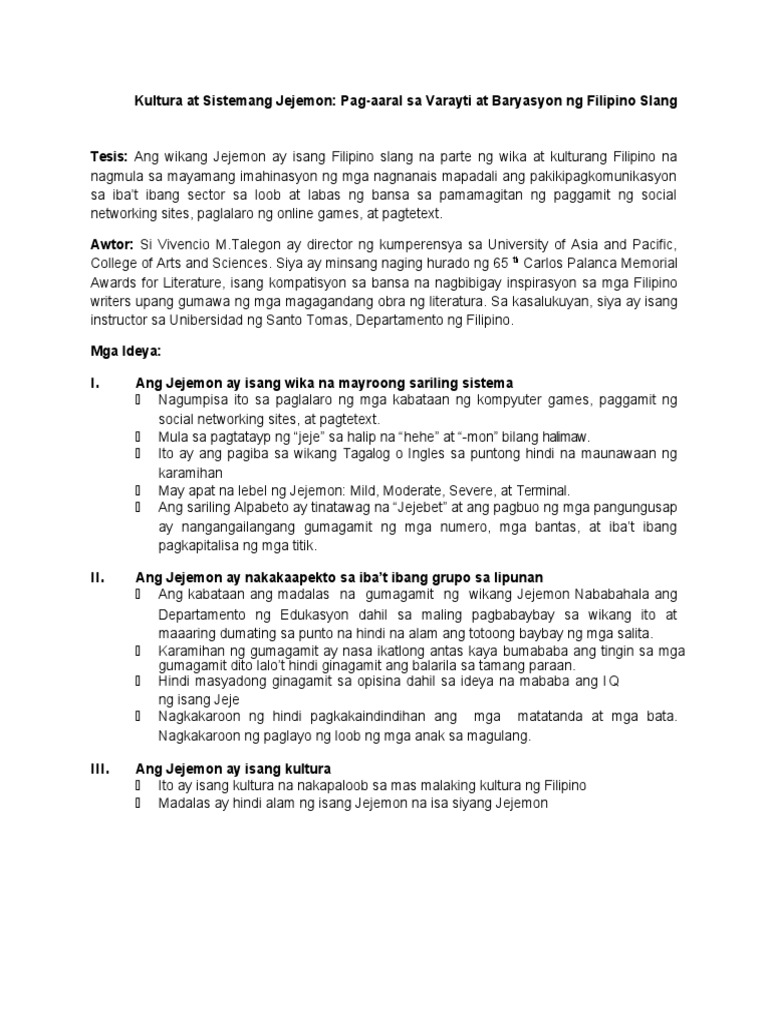 Kultura at Sistemang Jejemon | PDF