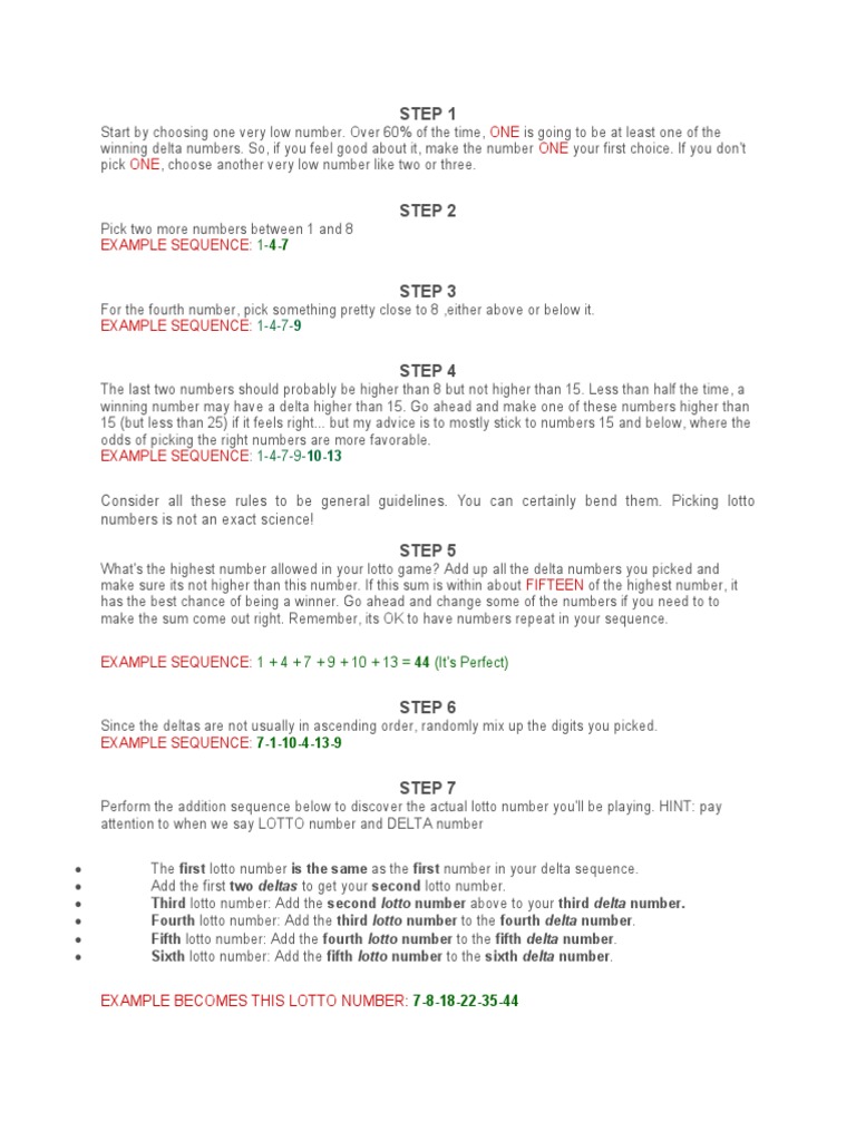 Step-by-step instructions for choosing lottery numbers using a delta sequence method | PDF ...
