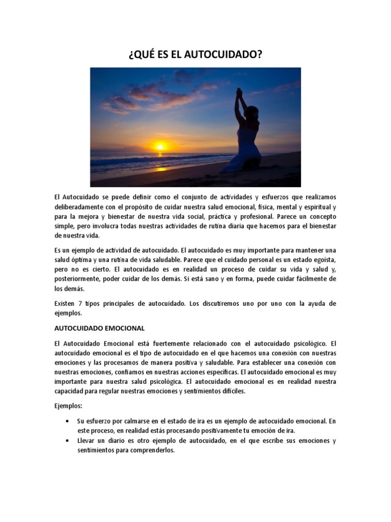 QUÉ ES EL AUTOCUIDADO | PDF | Las emociones | Mente