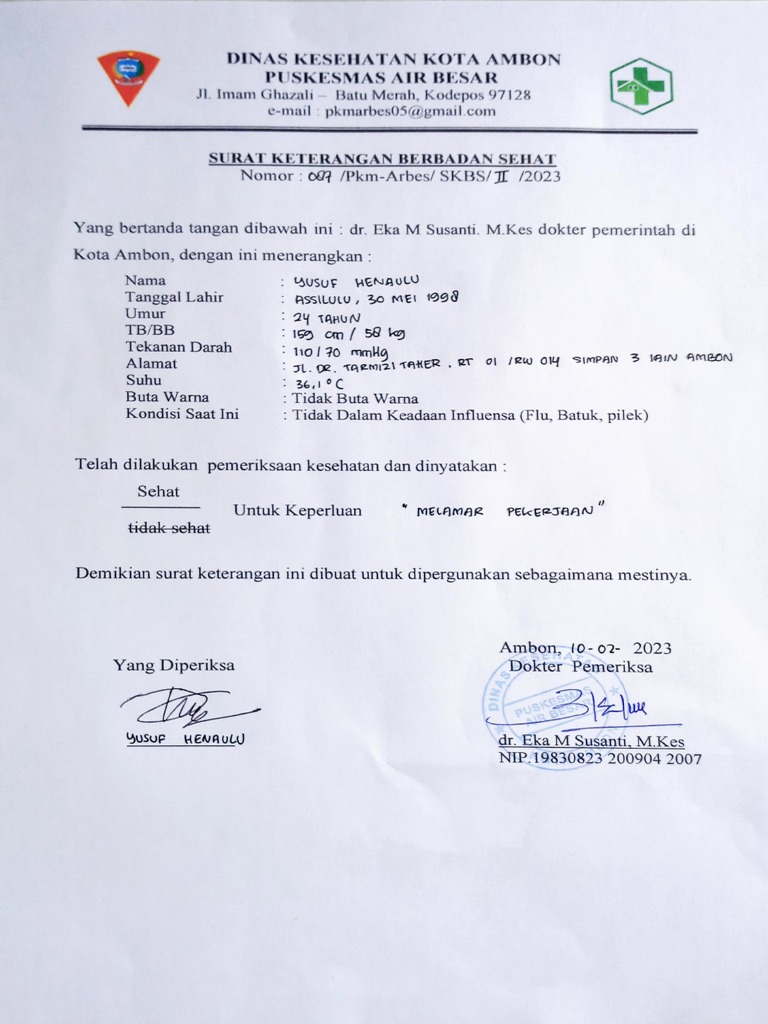 Surat Keterangan Kesehatan | PDF