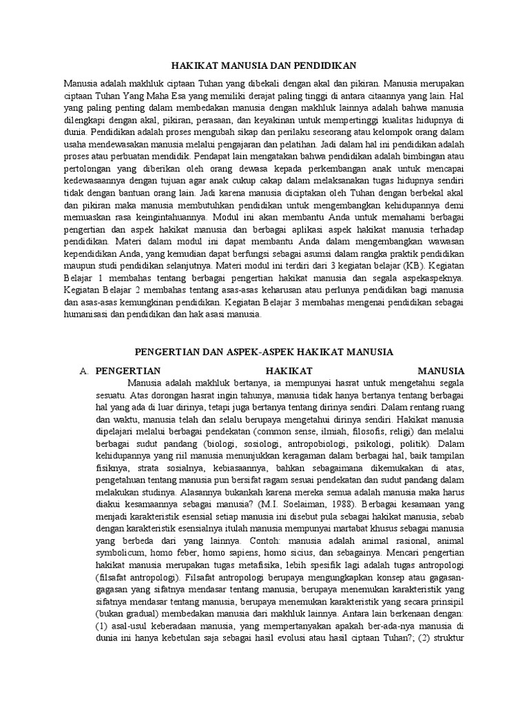 Hakikat Manusia Dan Pendidikan | PDF | Filsafat
