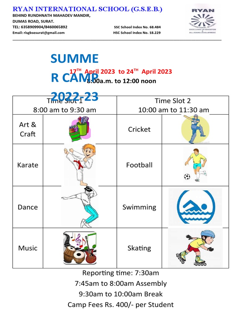 Ryan School Summer Camp Notice | PDF | Schools
