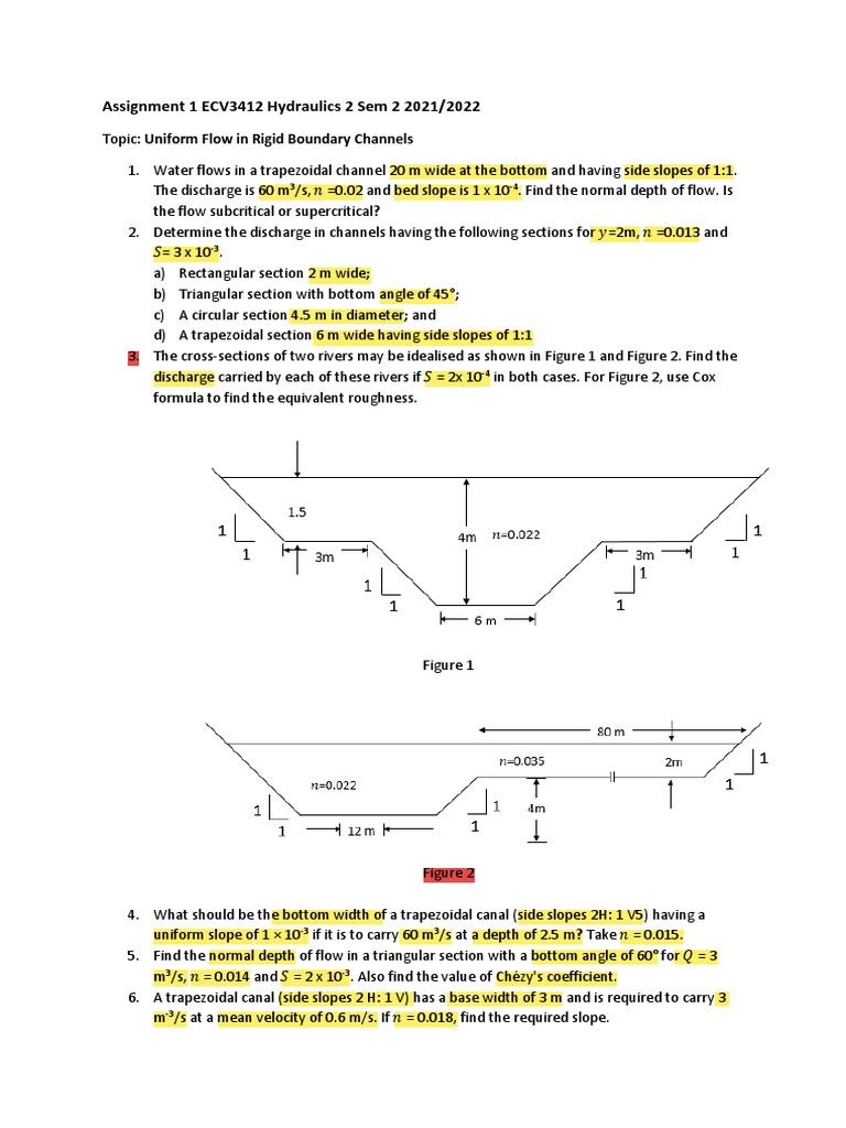 HW - Uniform Flow in Rigid Boundary Channels | PDF | Discharge ...