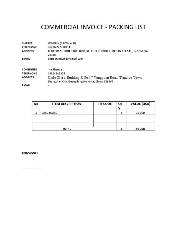 Commercial Invoice Packinglist Green Alu 3 | PDF