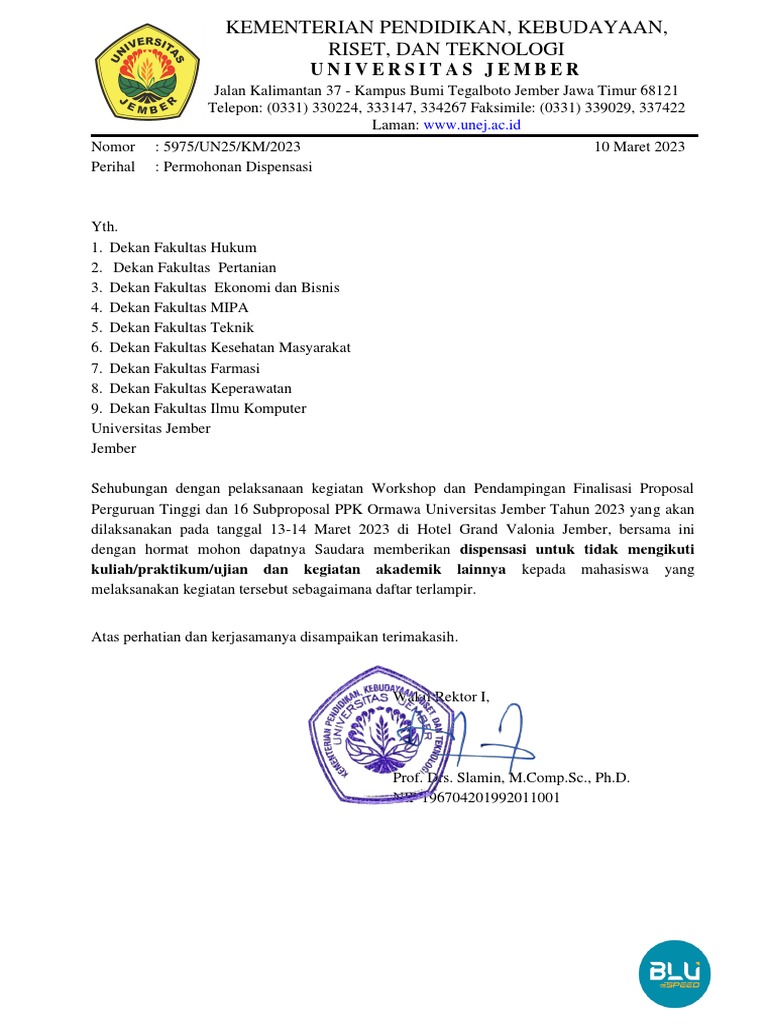 Dispensasi Kegiatan Workshop Farmasi | PDF