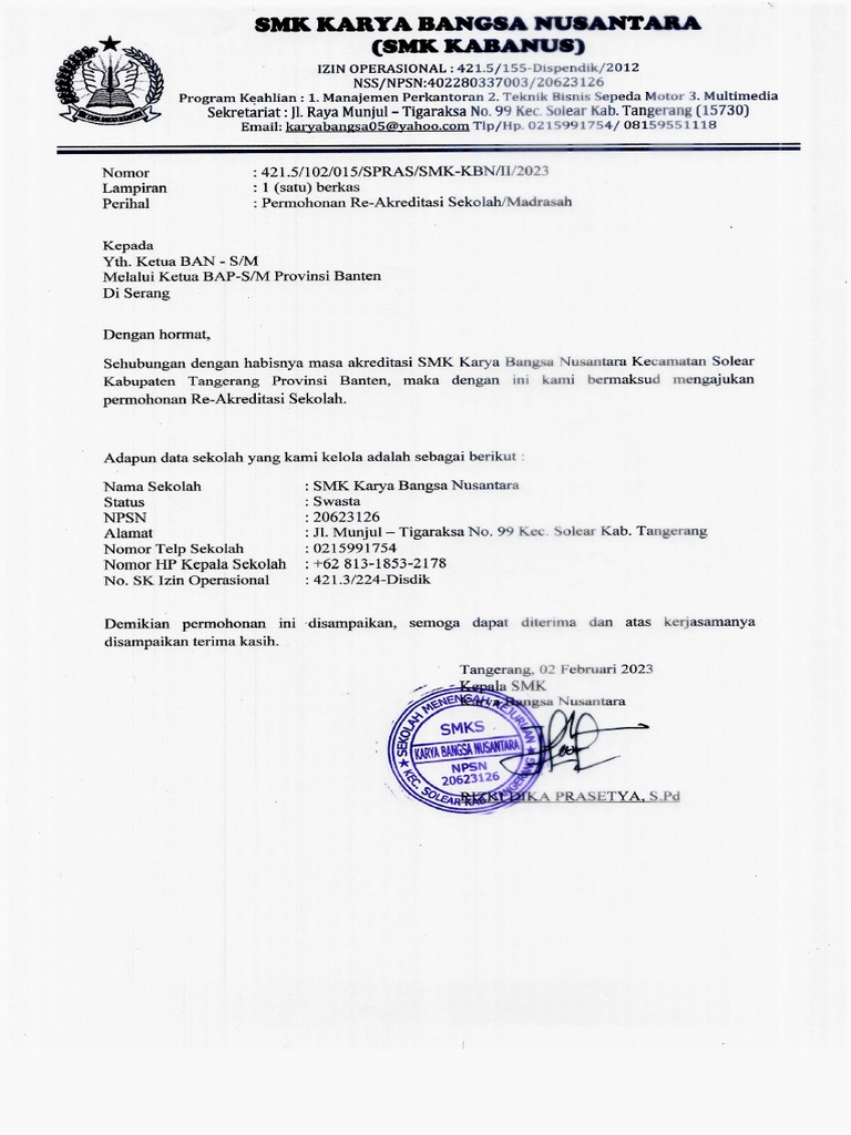 Surat Ajuan Formal Akreditasi PDF | PDF