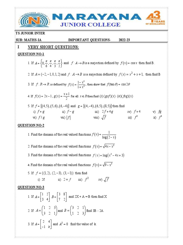 TS - JR - Maths Ia - Imp Questions PDF | PDF | Triangle | Plane (Geometry)
