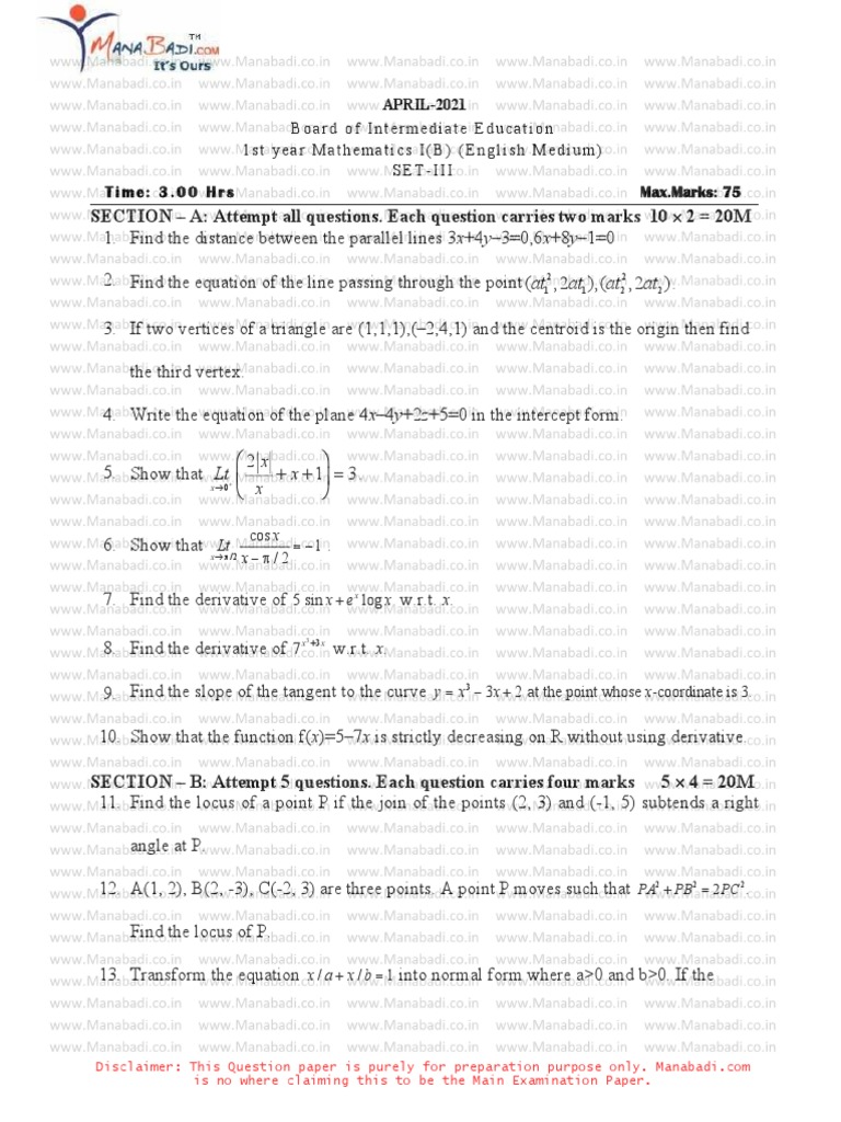 JR - Inter - Maths Ib - Set-Iii PDF | PDF | Triangle | Tangent