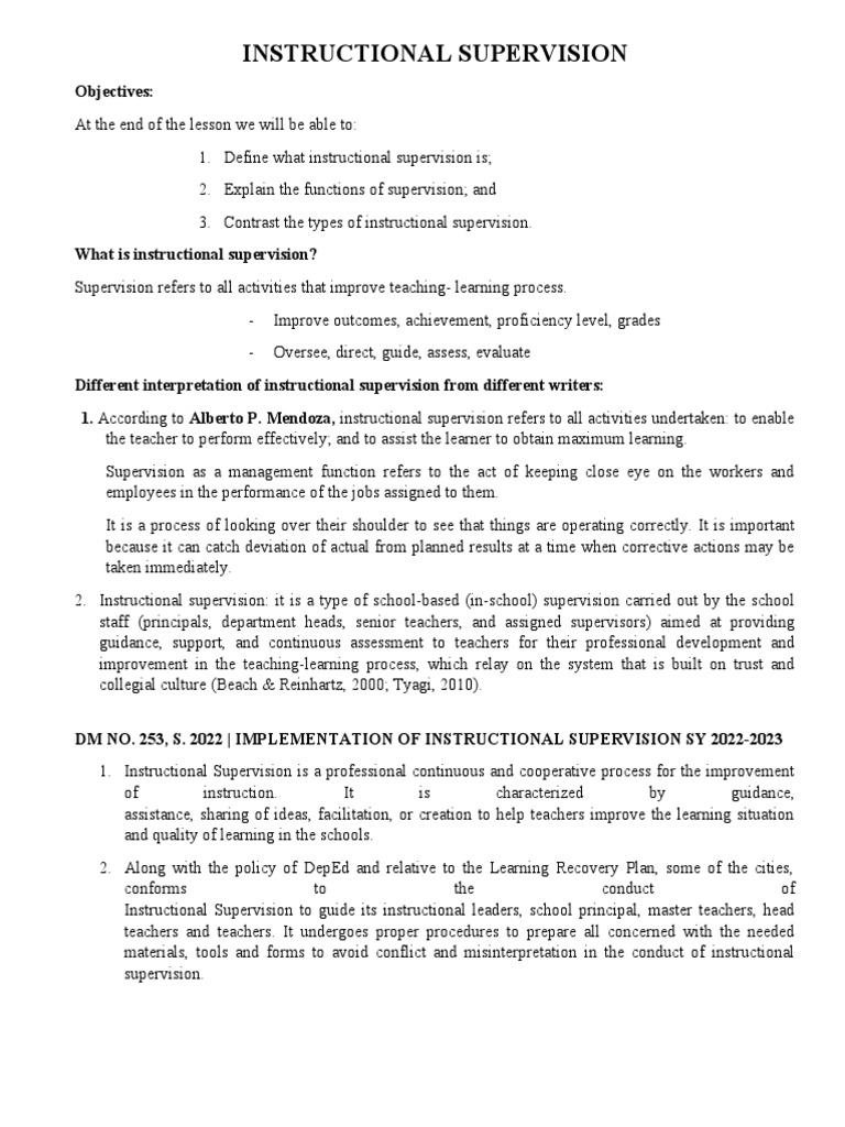 Types of Instructional Supervision Explained | PDF | Teachers | Goal