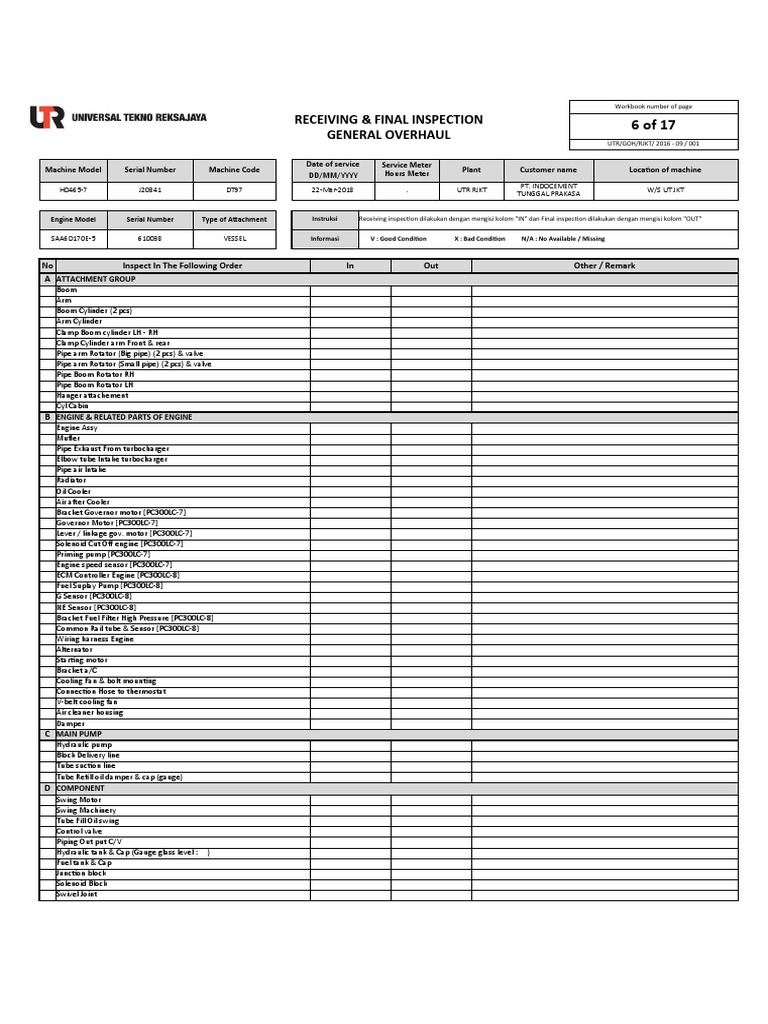 06 Receiving Final Inspection Pdf Brake Engines