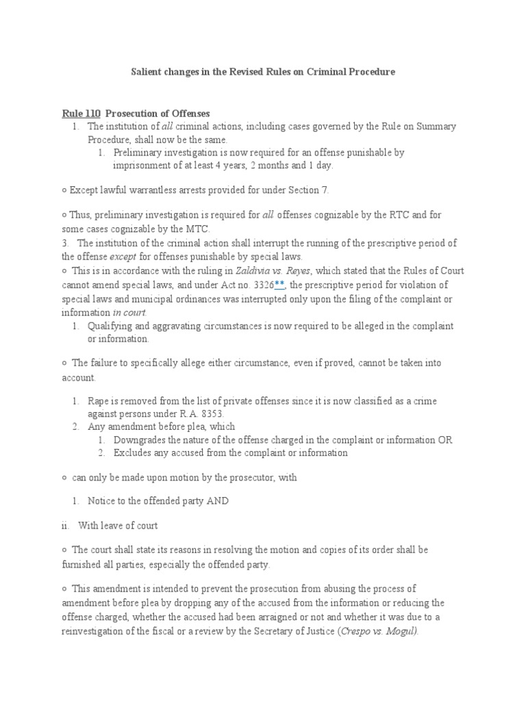 Salient Changes in The Revised Rules On Criminal Procedure | PDF ...