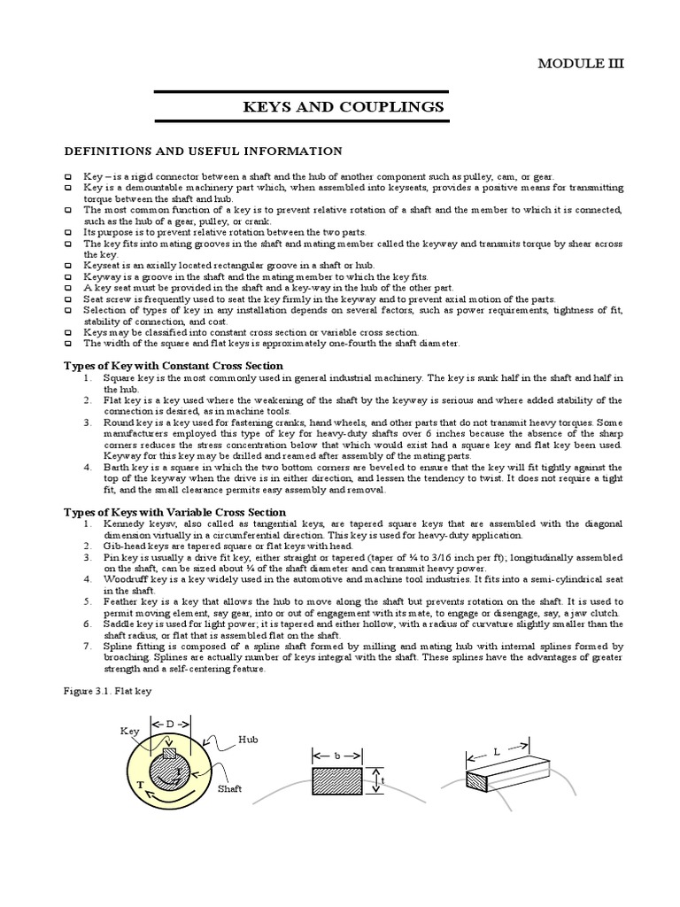 MODULE 3 - Keys and Couplings | PDF | Strength Of Materials | Mechanical Engineering