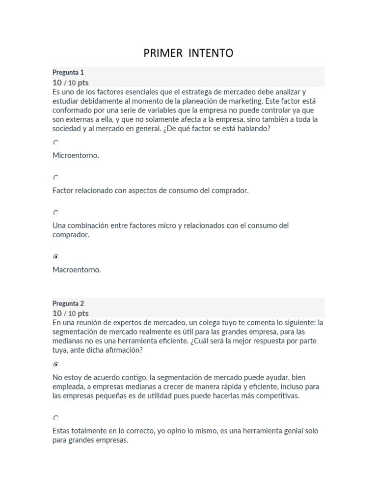 Fundamentos de Mercadeo Primer y Segundo Intento | PDF | Marketing | Mercado (economía)