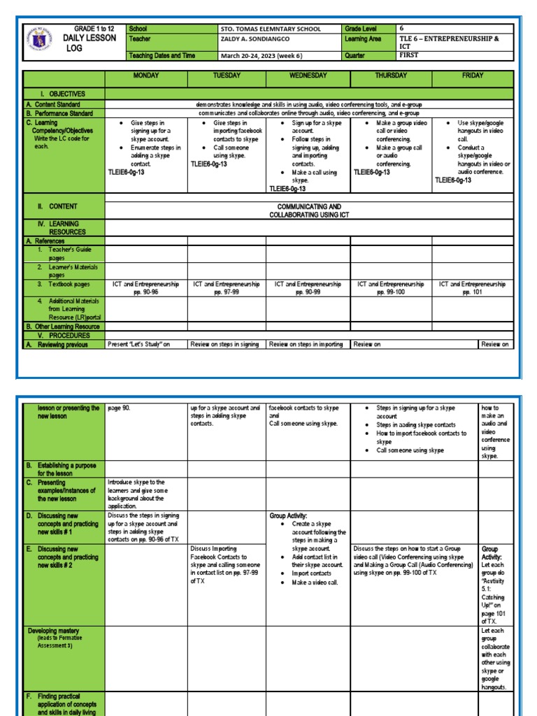 DLL Tle-Ict Week 7 | PDF | Educational Technology | Communication