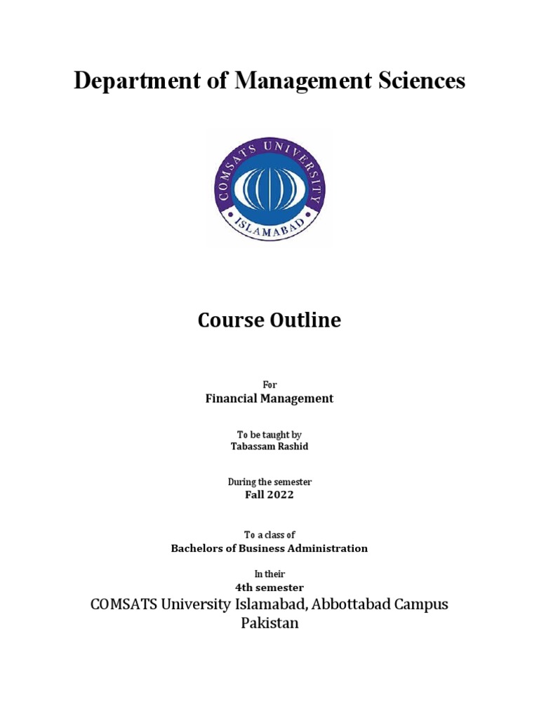 Financial Management: Course Outline for Bachelors of Business ...