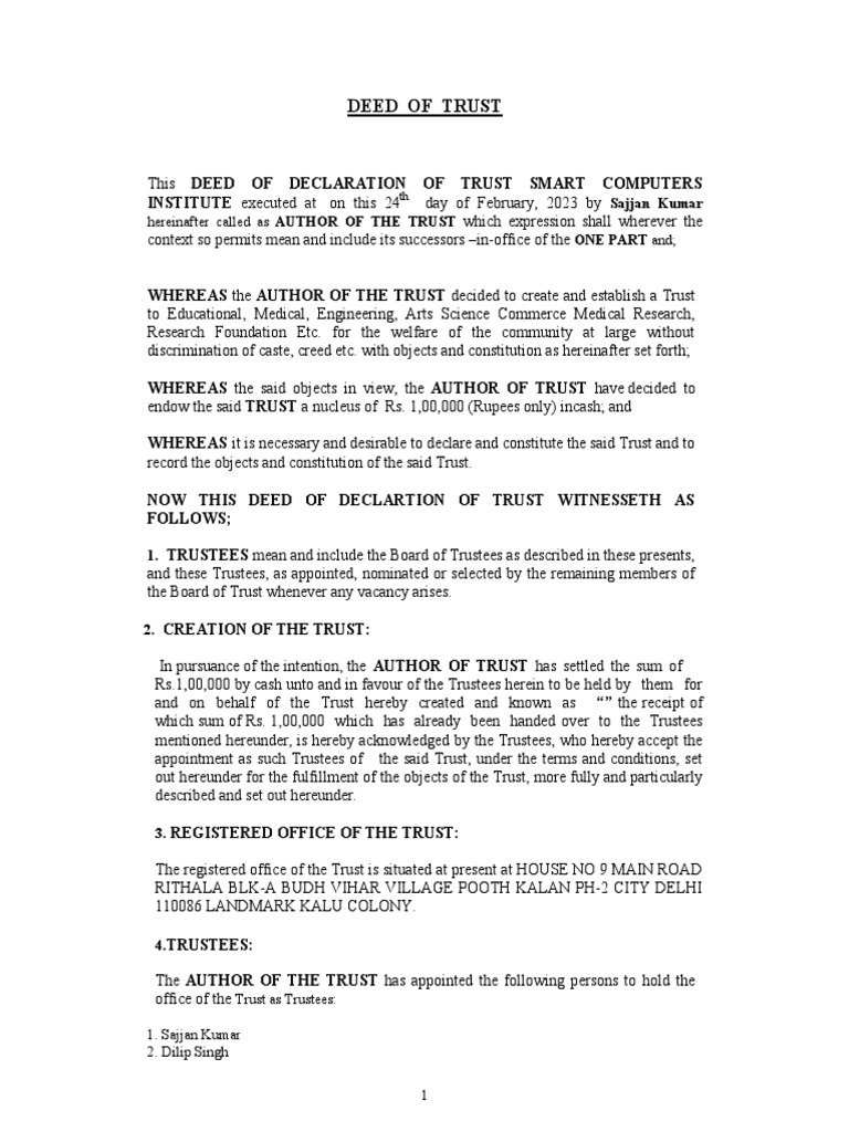 Trust Deed | Download Free PDF | Trust Law | Board Of Directors
