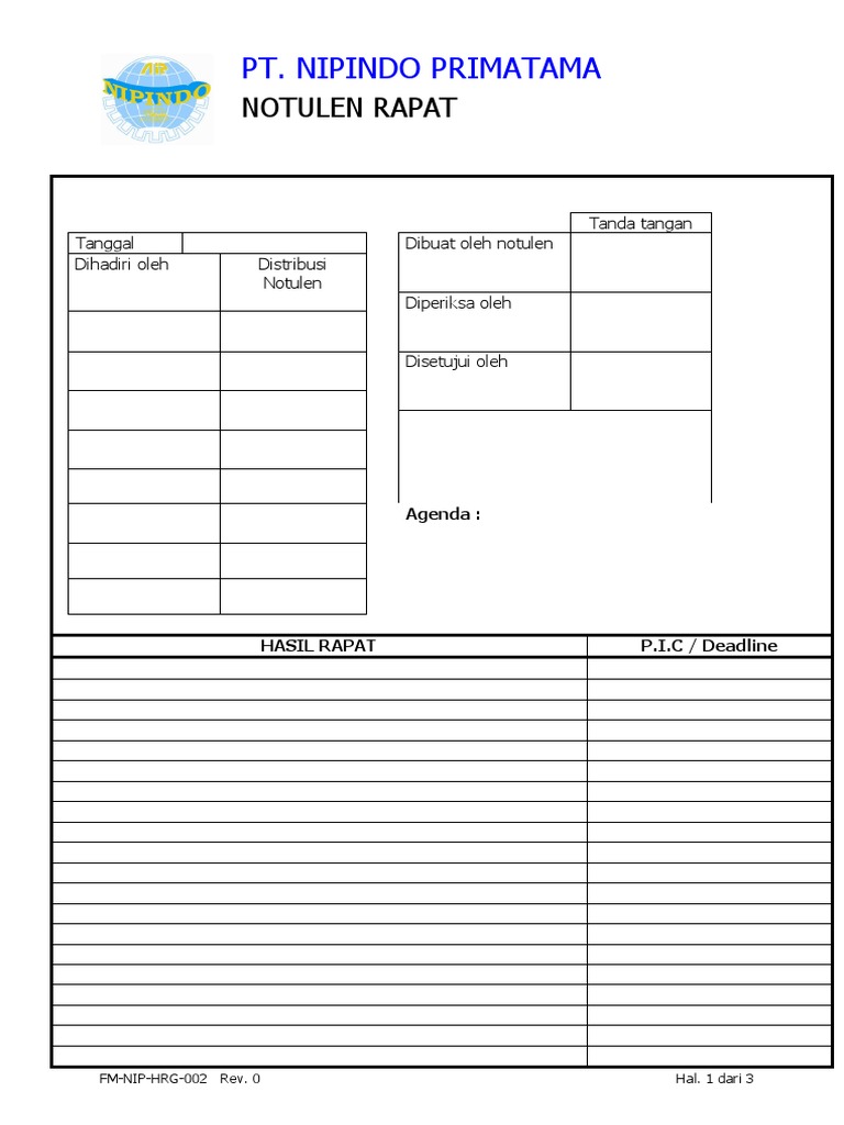 (FM-NIP-HRG-002) Notulen Rapat | PDF