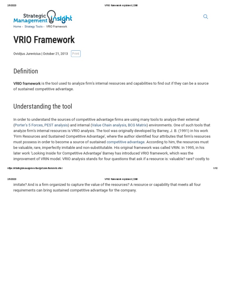 VRIO Framework Explained - SMI | Download Free PDF | Competitive ...