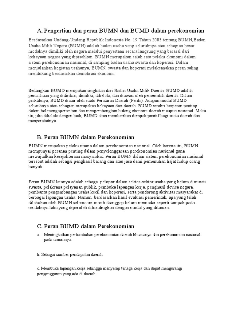 Pengertian Dan Peran BUMN Dan BUMD Dalam Perekonomian | PDF