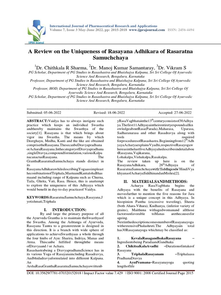A Review On The Uniqueness of Rasayana Adhikara of Rasaratna Samuchchaya PDF | PDF | Ayurveda ...