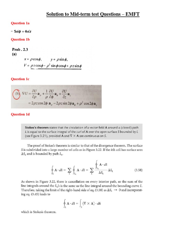 EMFT Mid Semester Solution | PDF
