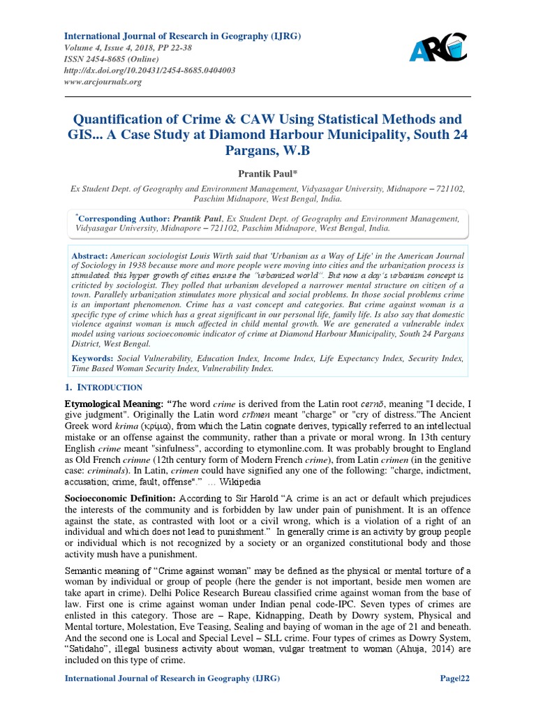 Quantification of Crime & CAW Using Statistical Methods and GIS... A ...