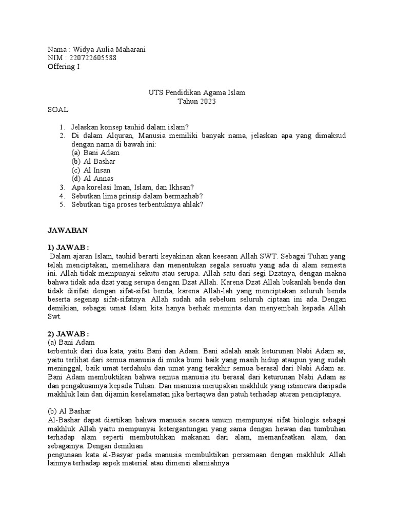 UTS Pendidikan Agama Islam | PDF | Filsafat | Sains & Matematika