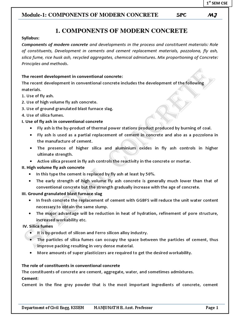 Spc Module 1 Notes Pdf Concrete Fly Ash