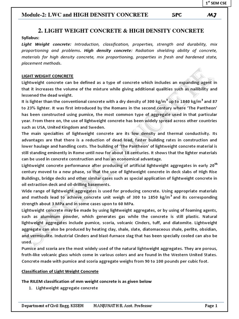SPC Module 2 Notes PDF | PDF | Concrete | Precast Concrete SPC Module 2 Notes PDF | PDF | Concrete | Precast Concrete