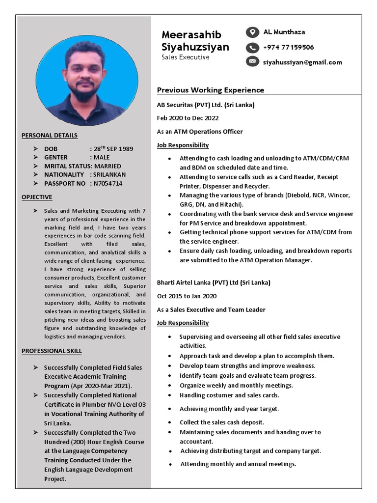 Siyan CV (Sales Executive) | PDF | Automated Teller Machine | Sales